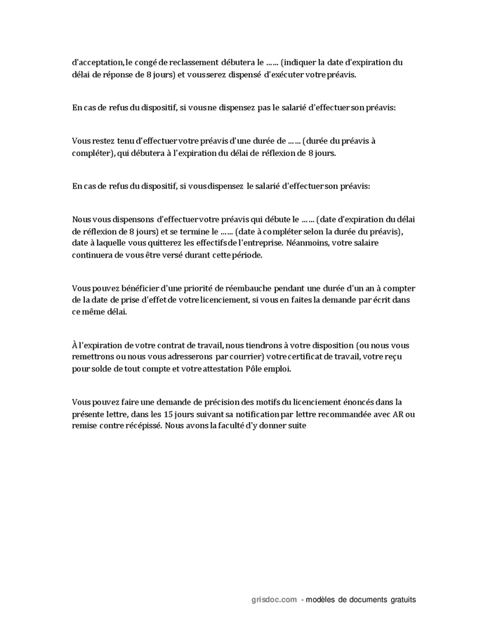 Modèle de lettre de licenciement pour motif économique individuel - DOC ... Modèle de lettre de licenciement pour motif économique individuel - DOC ...