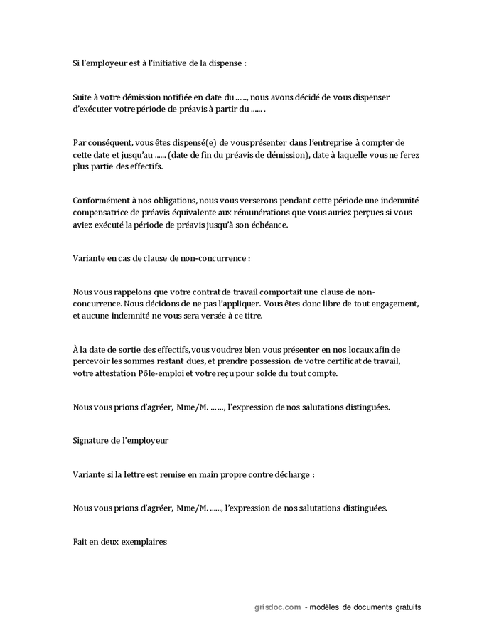 Dispense de préavis en cas de démission - DOC, PDF - page 2 sur 3
