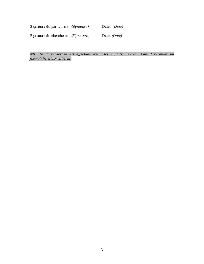 Modelé de formulaire de consentement pour cours - DOC, PDF - page 3 sur 3