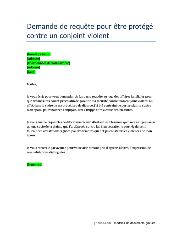 Demande de mesure de protection en cas de violences conjugales - DOC ...