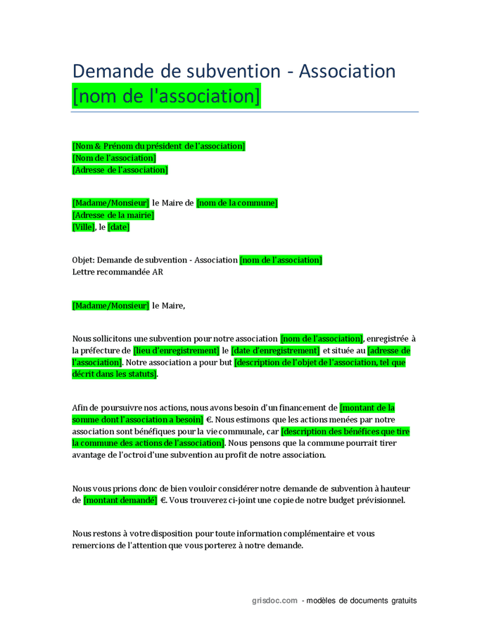 Demande de subvention - téléchargement gratuit documents PDF, Word et Excel