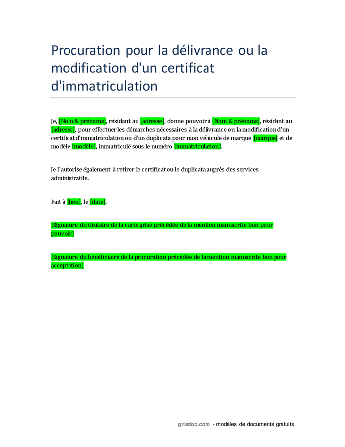 Modelé de procuration - téléchargement gratuit documents PDF, Word et Excel