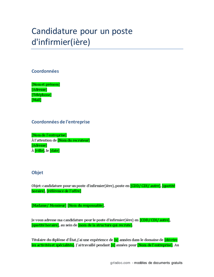 Lettre de motivation infirmière - DOC, PDF - page 1 sur 2