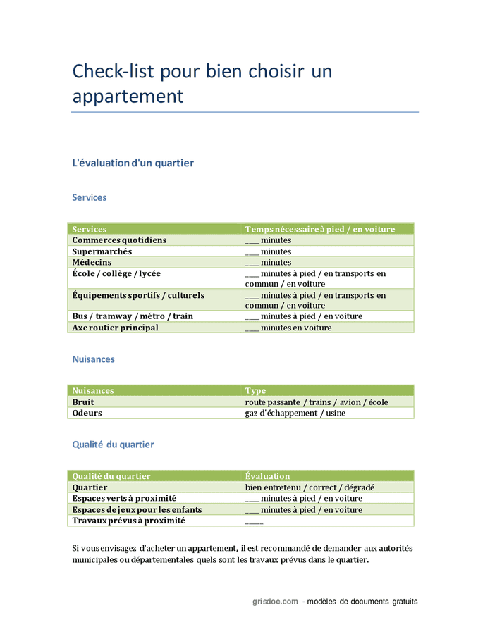 Liste de vérification pour choisir un appartement avant de le visiter ...
