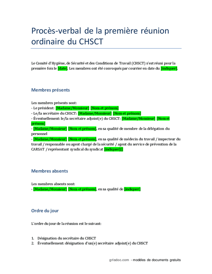 Modelé de procès - verbal - téléchargement gratuit documents PDF, Word et Excel