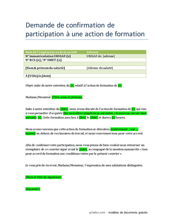 Accord pour formation hors temps de travail - DOC, PDF - page 1 sur 1