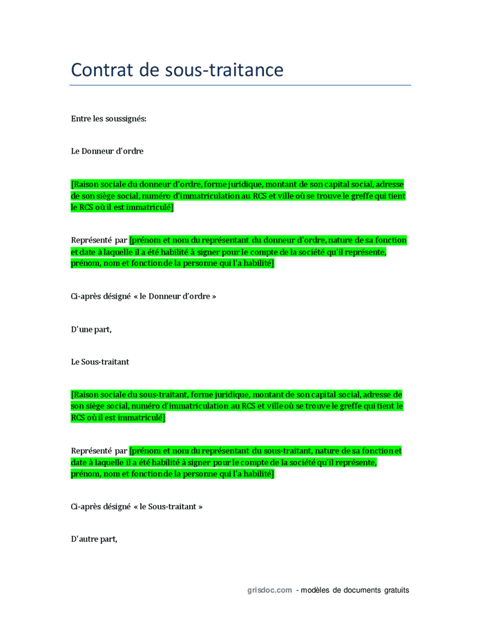 Modelé de contrat de sous-traitance - téléchargement gratuit documents PDF, Word et Excel