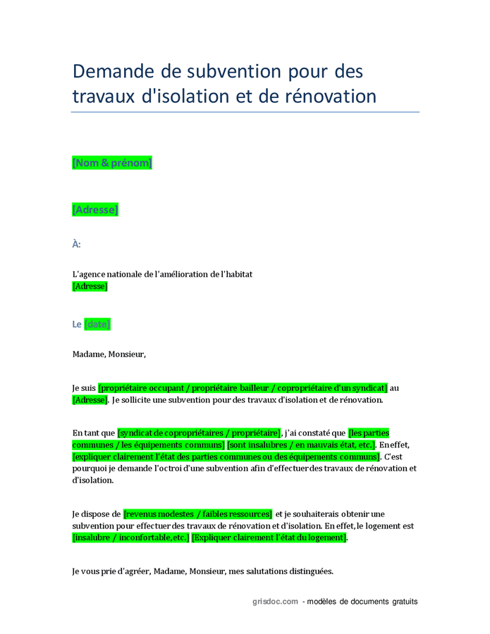Demande de subvention pour des travaux d'isolation et de rénovation ... Demande de subvention pour des travaux d'isolation et de rénovation ...