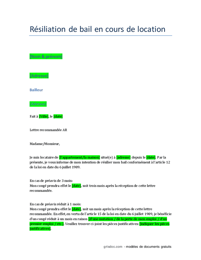 Resiliation Contrat De Bail Location – SZOTP