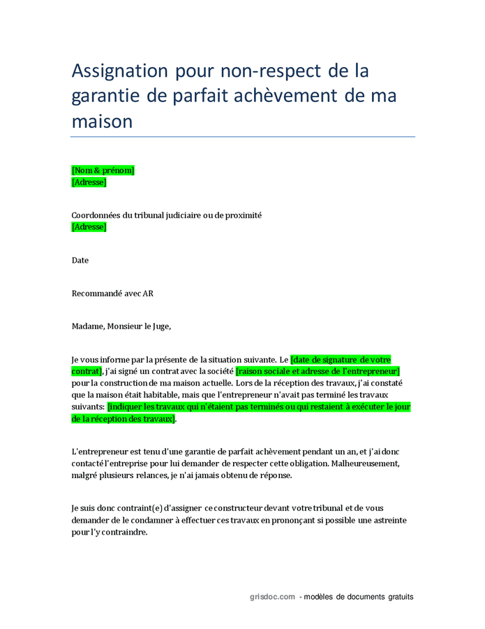 Assignation devant le tribunal judiciaire pour non-respect de la ... Assignation devant le tribunal judiciaire pour non-respect de la ...