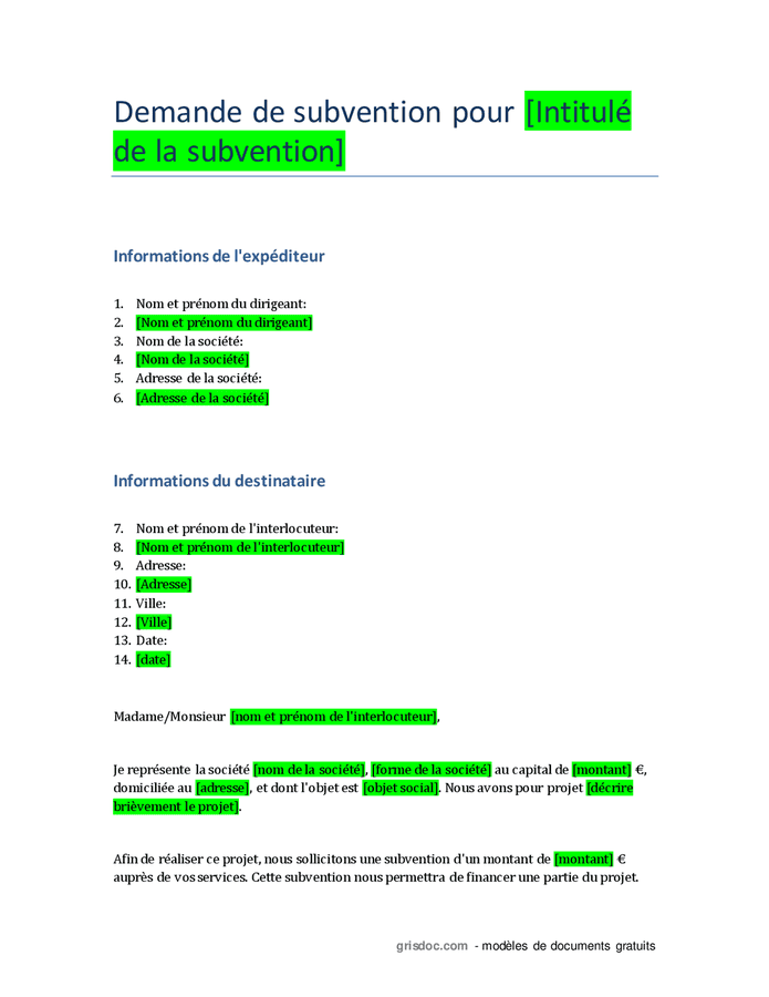 Demande de subvention - téléchargement gratuit documents PDF, Word et Excel
