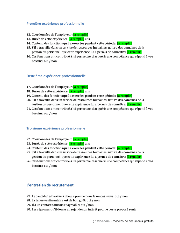 Check-list pour le recrutement d'un responsable des ressources humaines ...
