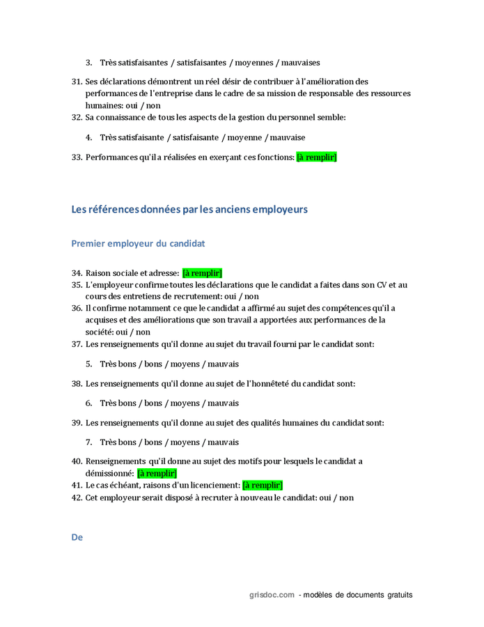 Check-list pour le recrutement d'un responsable des ressources humaines ...