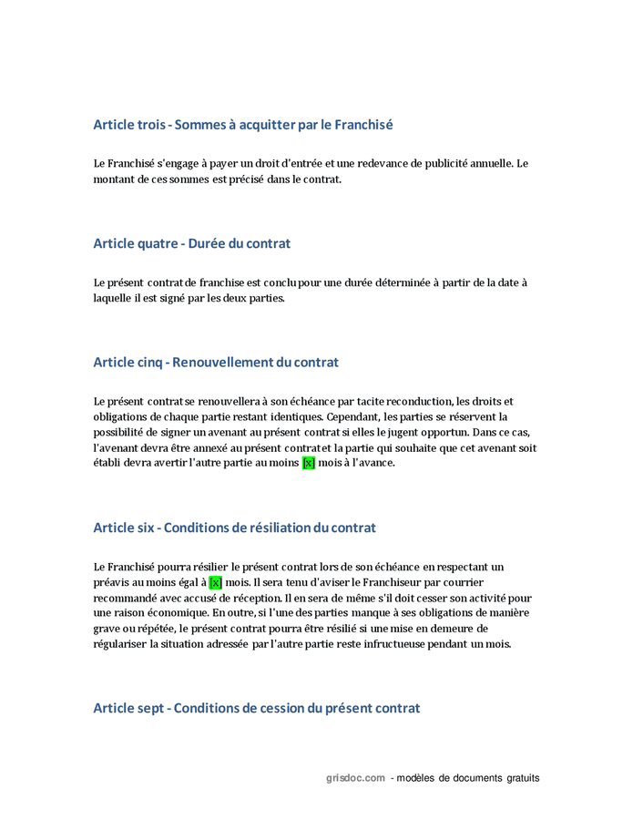 Contrat de franchise - DOC, PDF - page 3 sur 4