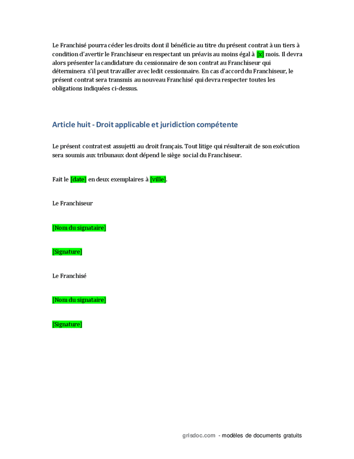 Contrat de franchise - DOC, PDF - page 4 sur 4