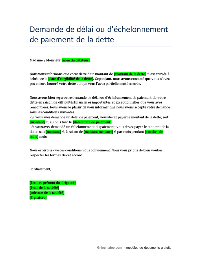 Acceptation de délais ou d'échelonnement de paiement - DOC, PDF - page ...
