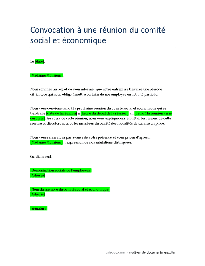 Lettre de convocation - téléchargement gratuit documents PDF, Word et Excel