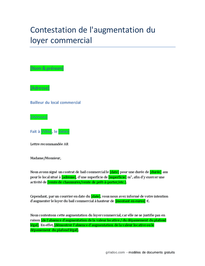 Postmodele De Lettre Augmentation Loyer