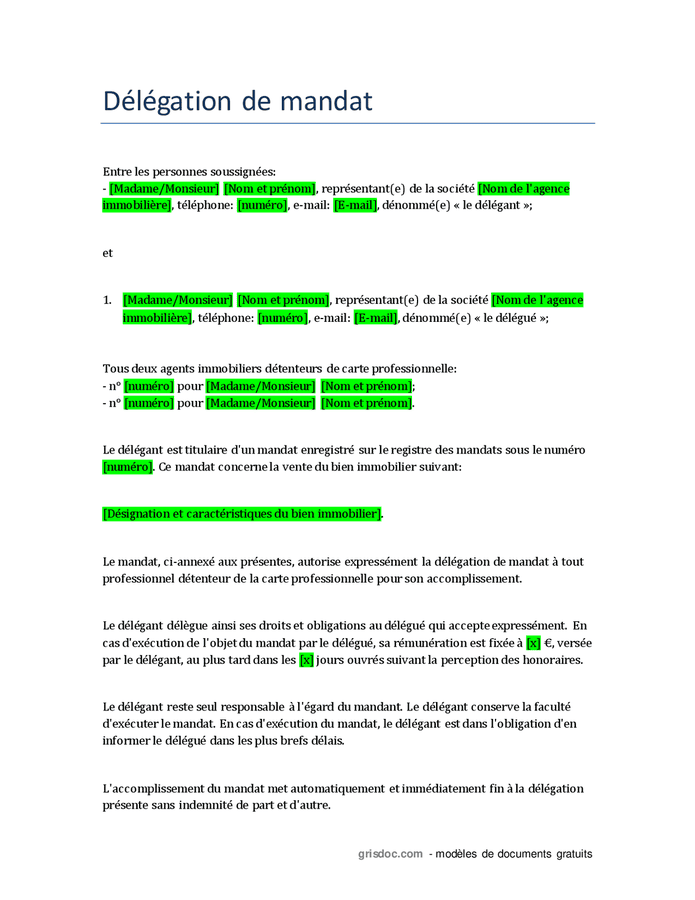 Délégation de mandat - DOC, PDF - page 1 sur 2