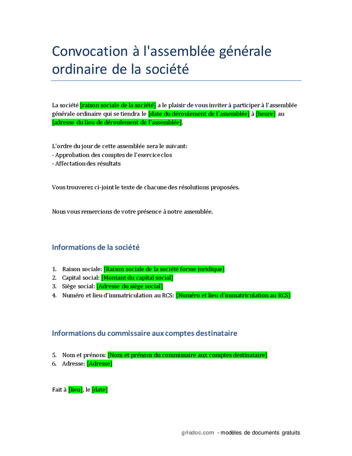 Lettre de convocation - téléchargement gratuit documents PDF, Word et Excel