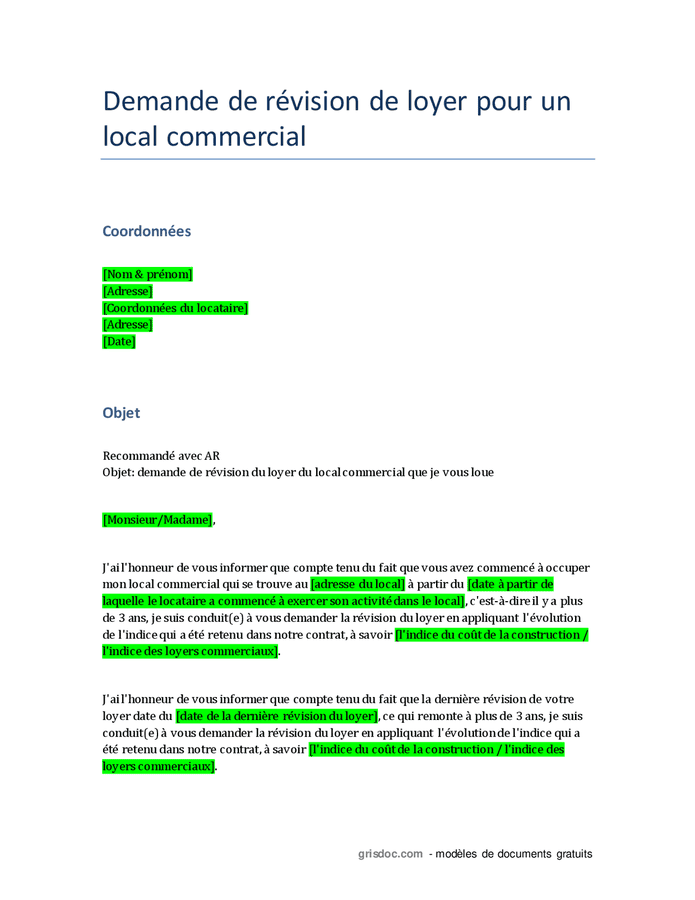Demande de révision de loyer pour un local commercial - DOC, PDF - page ...