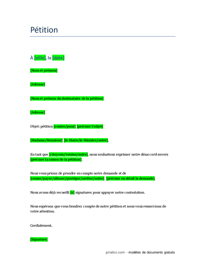 Modele de petition - DOC, PDF - page 1 sur 2
