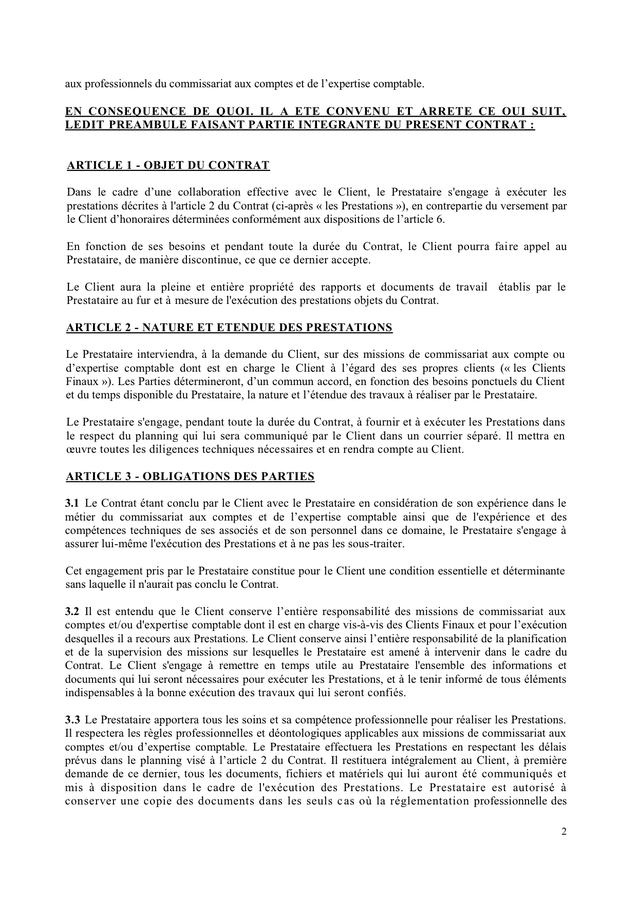 Modelé de contrat de prestations de services - DOC, PDF - page 2 sur 7