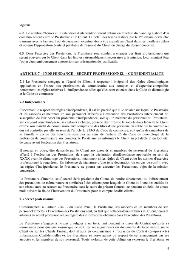 Modelé de contrat de prestations de services - DOC, PDF - page 4 sur 7