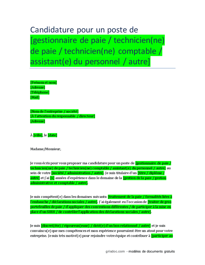 Lettre de motivation de gestionnaire de paie - DOC, PDF - page 1 sur 2 Lettre de motivation de gestionnaire de paie - DOC, PDF - page 1 sur 2