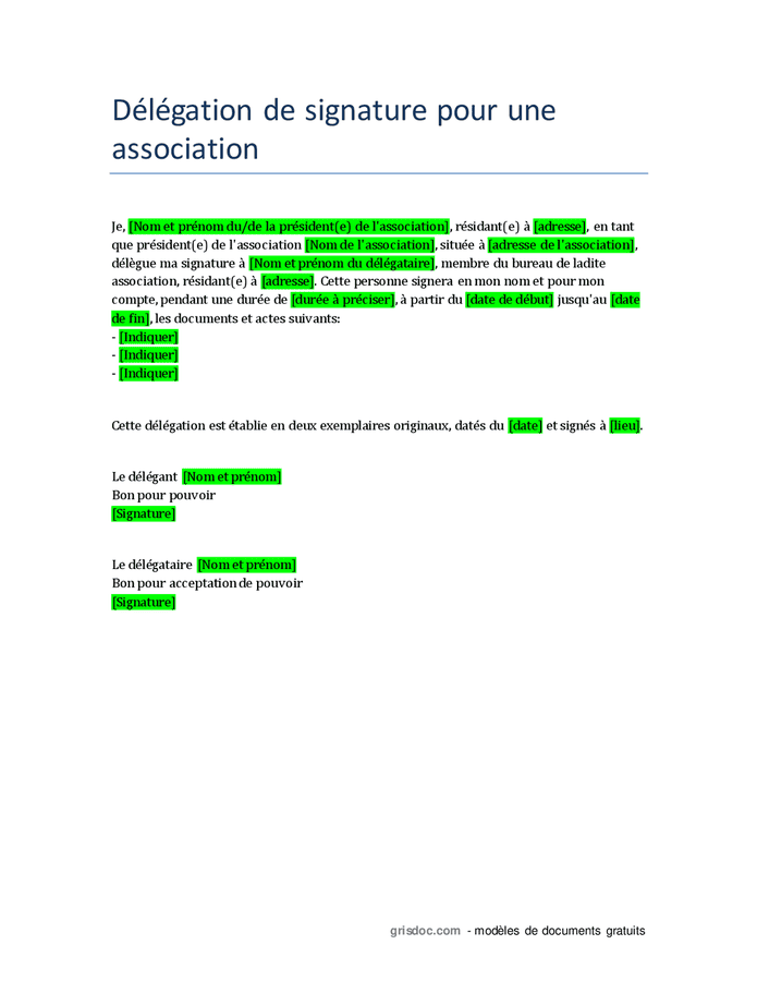 Délégation de signature pour une association - DOC, PDF - page 1 sur 1