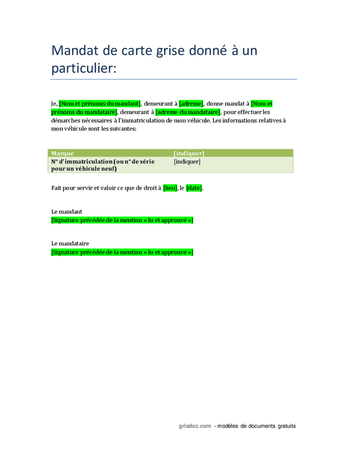 Mandat De Procuration Carte Grise – KGEXP