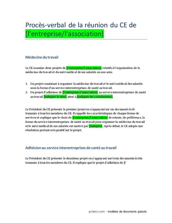Modelé de procès - verbal - téléchargement gratuit documents PDF, Word et Excel