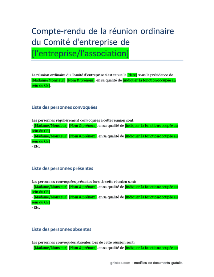 Modèle de compte-rendu - téléchargement gratuit documents PDF, Word et ...