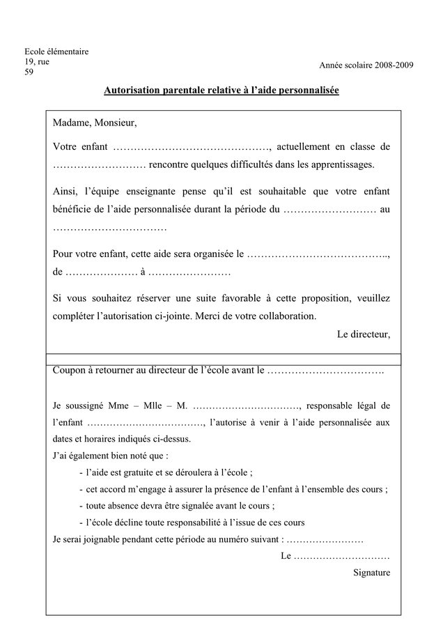 Autorisation parentale - téléchargement gratuit documents PDF, Word et ...