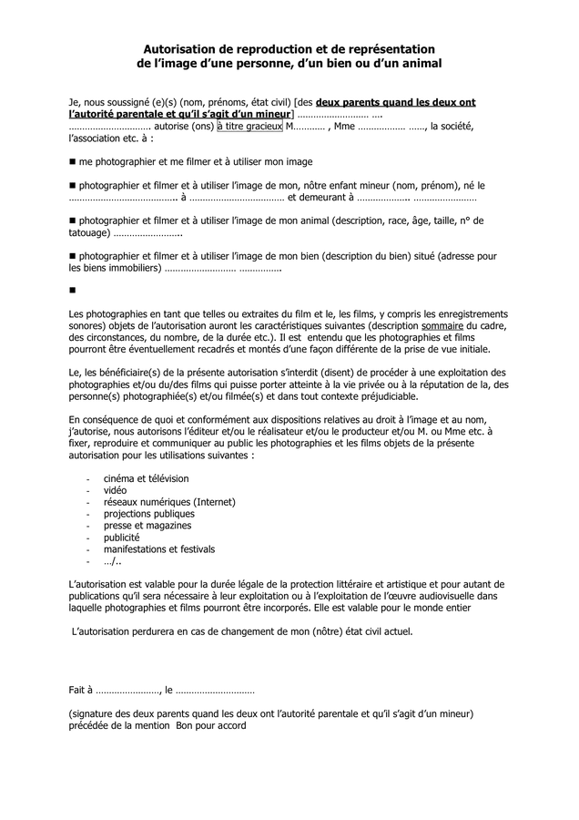 Modelé d'autorisation - téléchargement gratuit documents PDF, Word et Excel