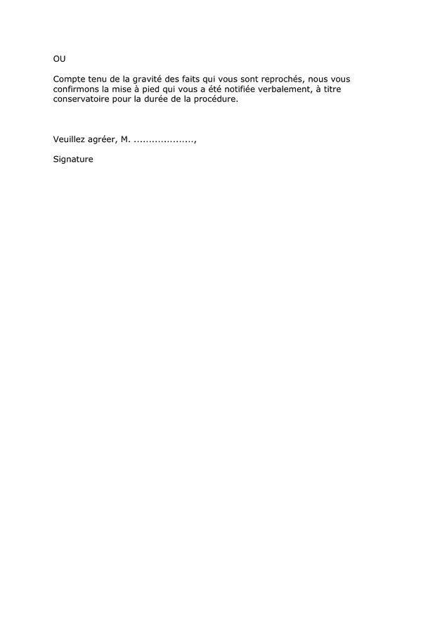 Modèle de convocation à l'entretien préalable - DOC, PDF - page 2 sur 2