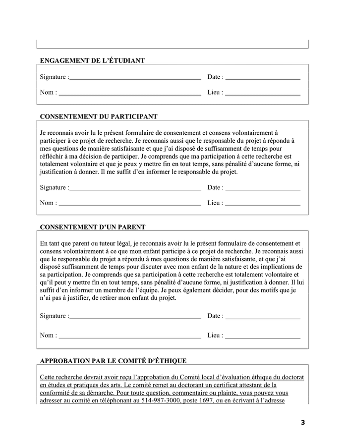 Formulaire de consentement dans le cadre d'un projet de recherche - DOC ...
