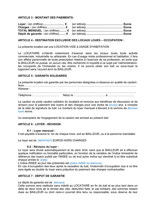 Bail d’habitation locaux vide - DOC, PDF - page 2 sur 7